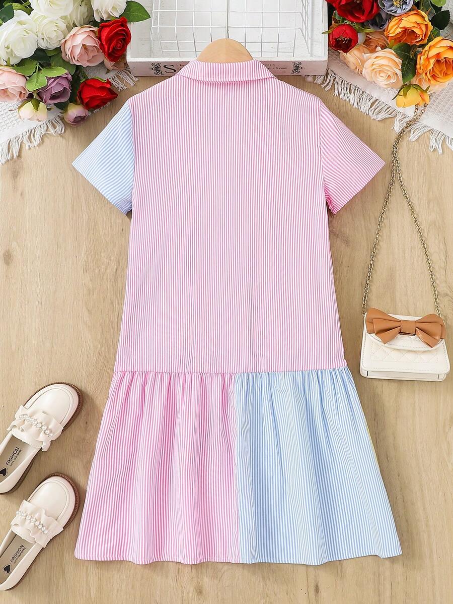 SHEIN Tween Girls' Color Block Striped Patchwork Dress | SHEIN USA
