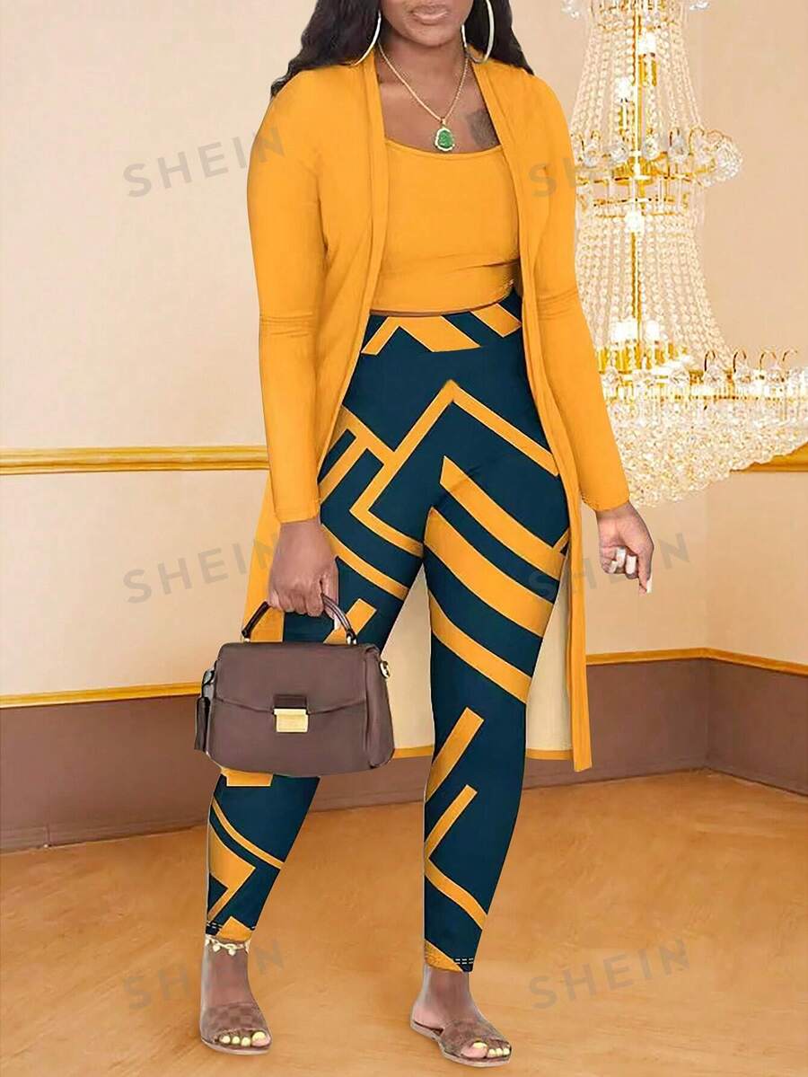 SHEIN LUNE Plus Size Women'S Camisole And Jacket And Geometric Pattern ...