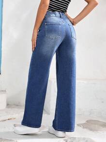 SHEIN Essnce Wide-leg Denim Jeans With Washed Effect | SHEIN USA