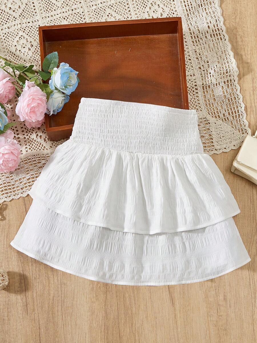 SHEIN Tween Girls Pleated Waist Double-Layer Ruffle Skirt, Sweet ...