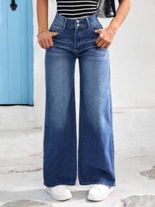 SHEIN Essnce Wide-leg Denim Jeans With Washed Effect | SHEIN USA