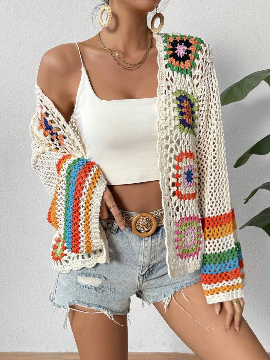 SHEIN Holidaya Dopamine Colorful Braided Hollow Out Spring Sunscreen ...