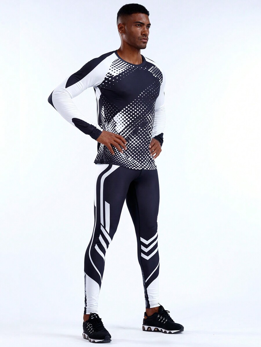 SHEIN Fitness Men Polka Dot & Letter Graphic Sports Set, Athletic Suit ...