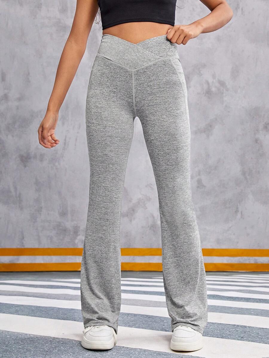 SHEIN Teen Girls' Knitted Anion V-Shaped Waist Flare Pants With Pockets ...