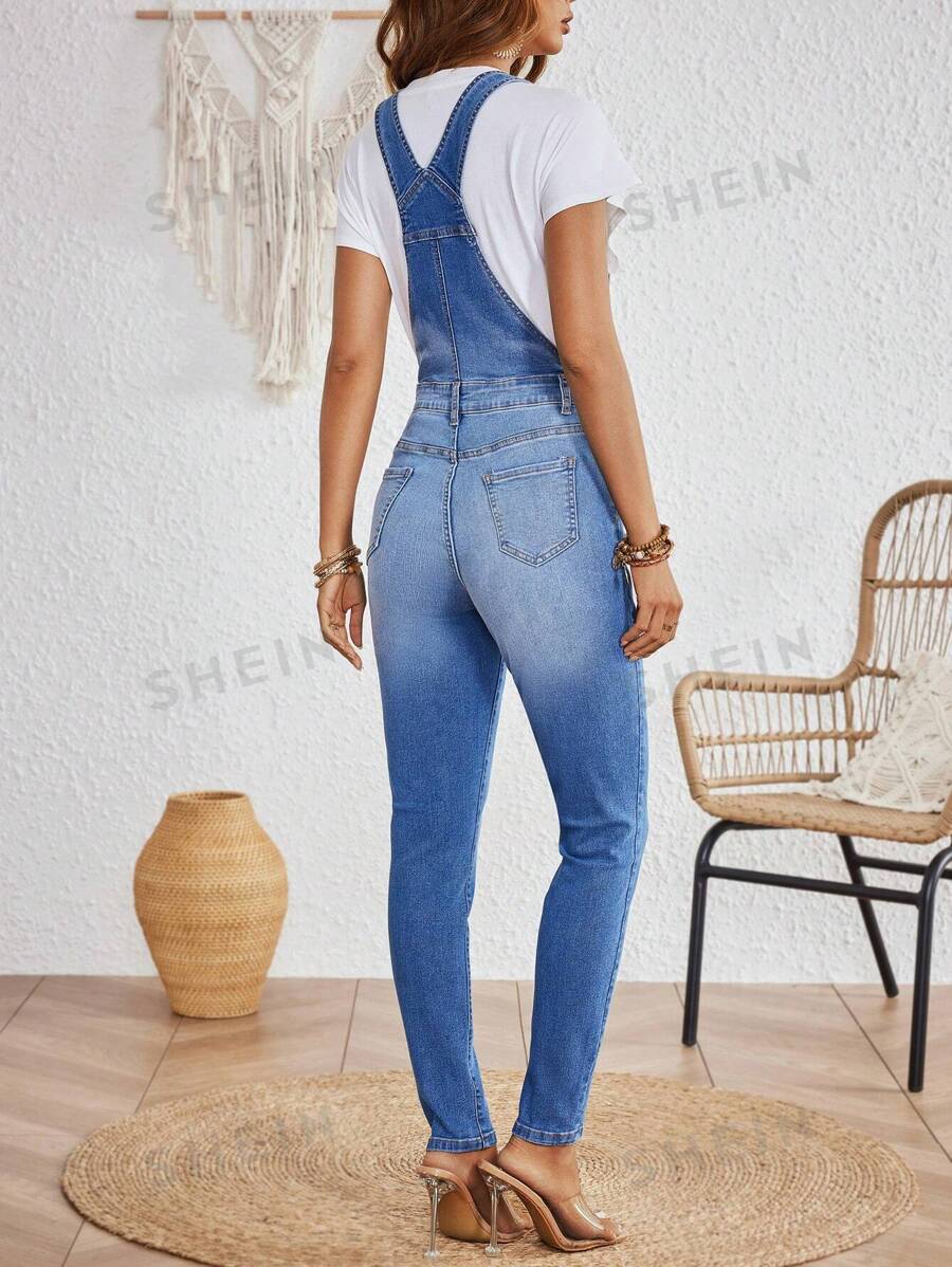SHEIN Essnce Women's Slim Fit Denim Overalls | SHEIN UK