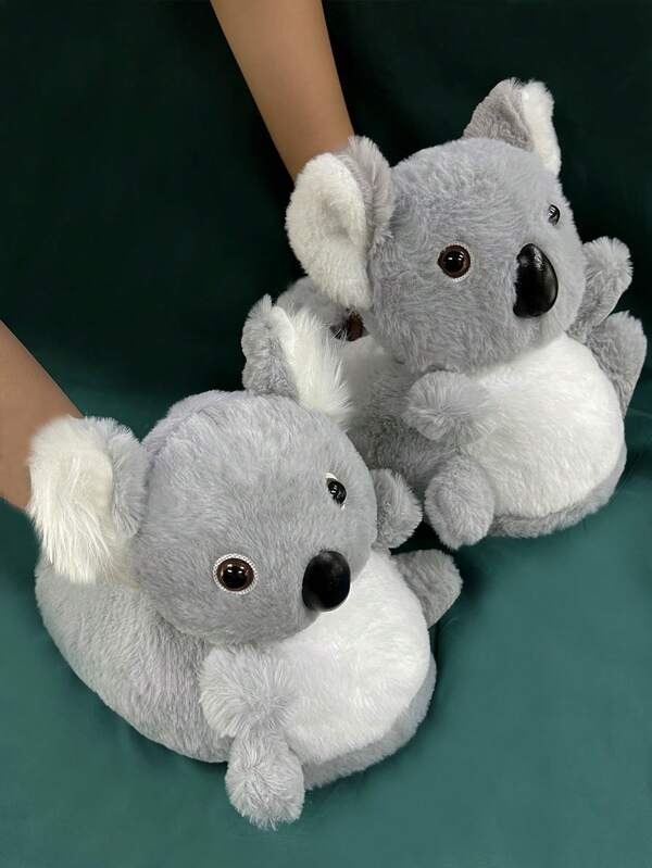 Grey Cute Koala Warm Winter Home Slippers | SHEIN UK