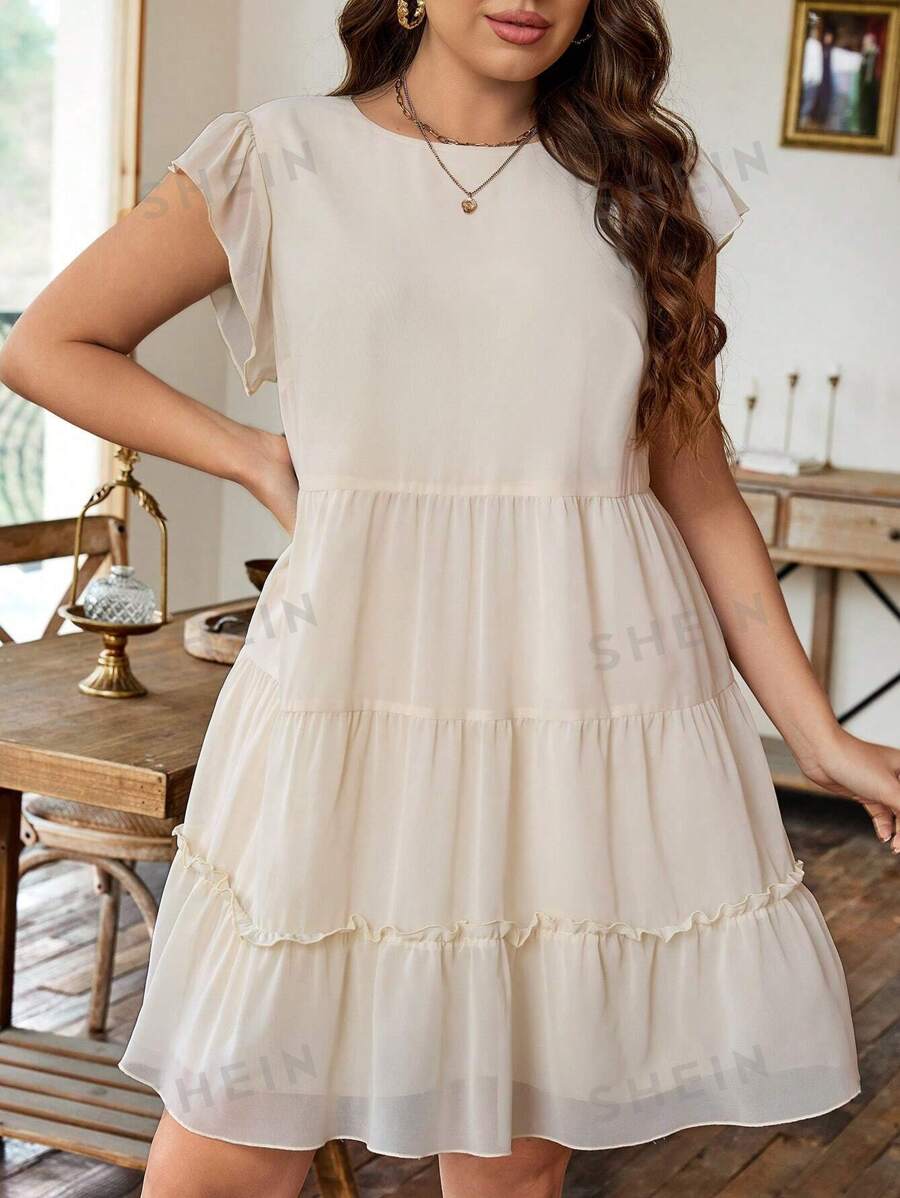 SHEIN LUNE Plus Size Women's Chiffon Mini Dress With Short Sleeves ...