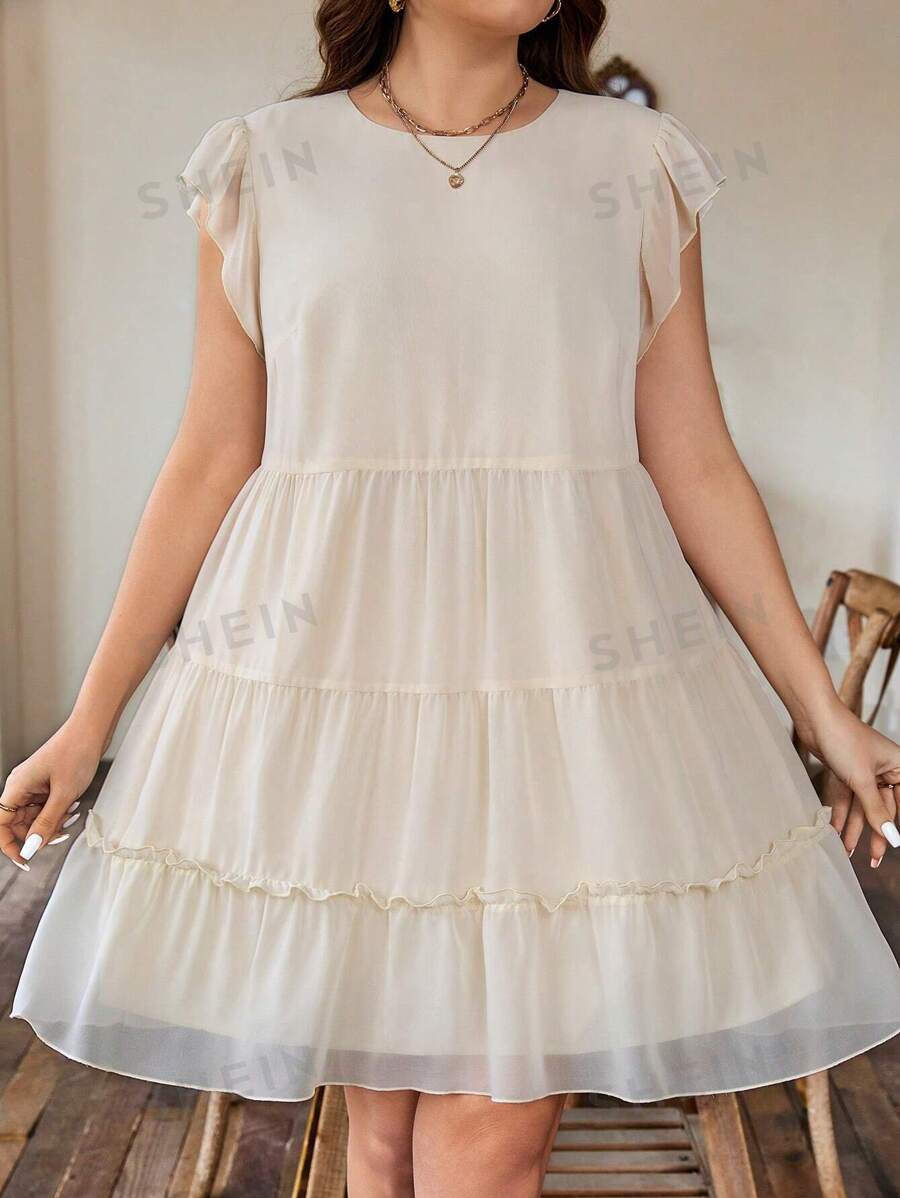 SHEIN LUNE Plus Size Women's Chiffon Mini Dress With Short Sleeves ...