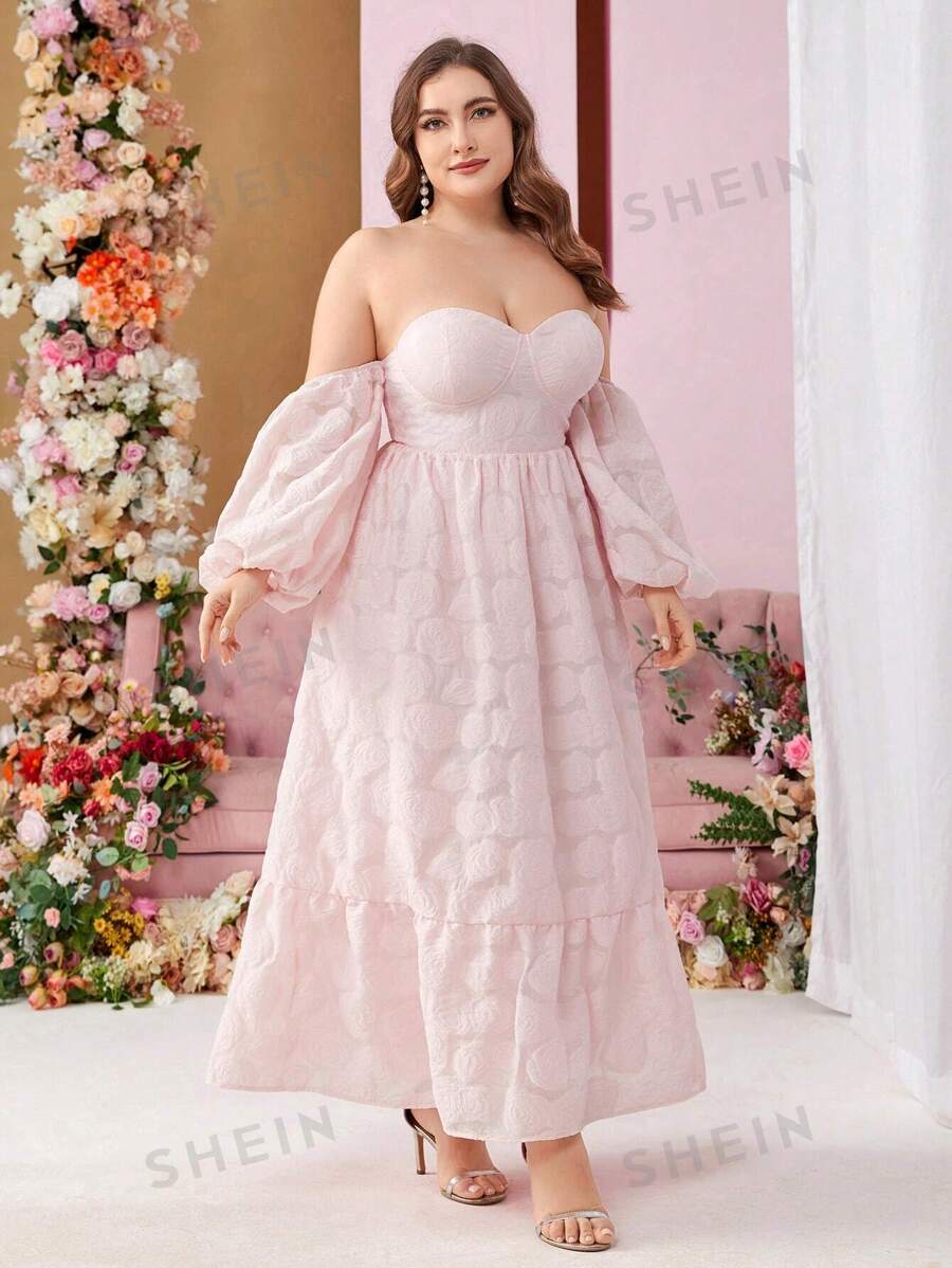 SHEIN Belle Plus Size Women's Off Shoulder Jacquard Fabric Umbrella ...