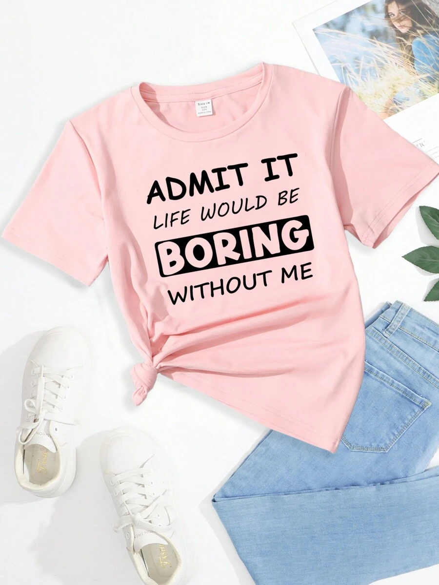 Tween Girls' Slogan Printed Short Sleeve T-Shirt | SHEIN USA