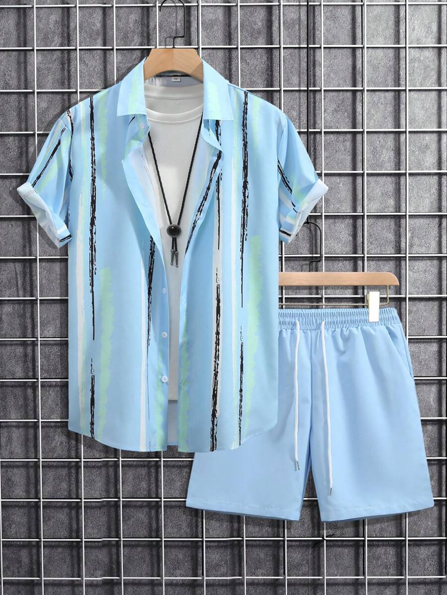 Manfinity RSRT Men's Plus Size Striped Printed Shirt And Solid Color ...