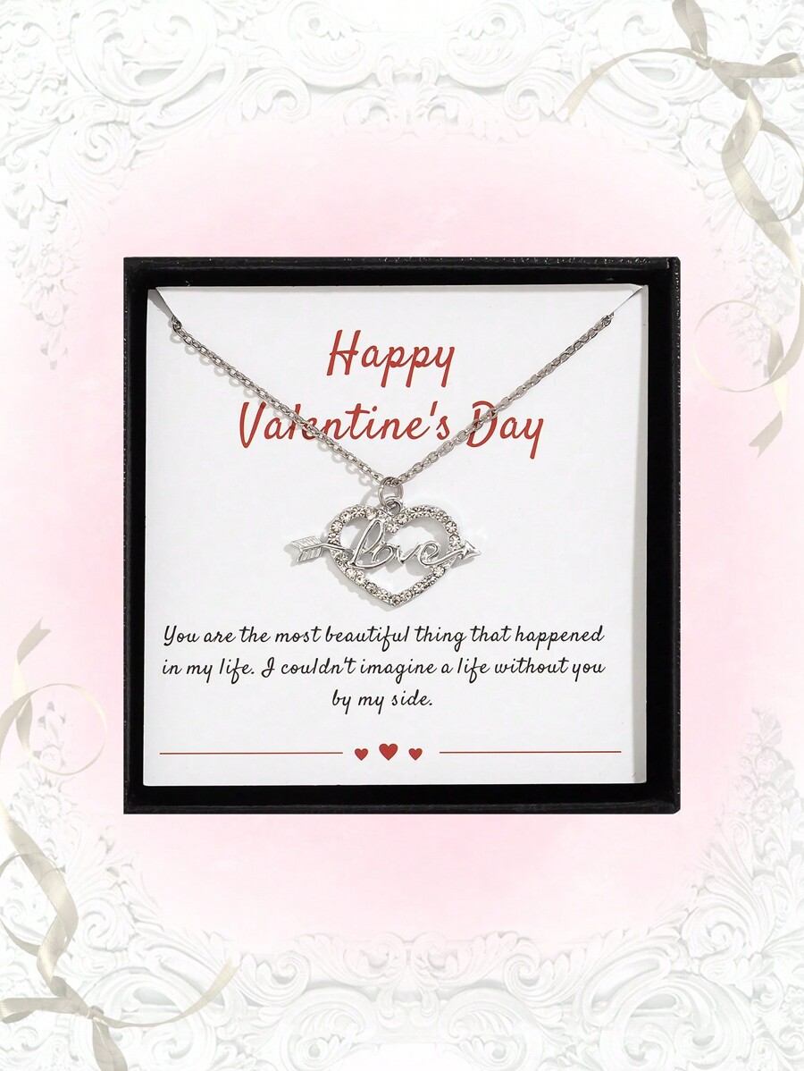 ROMWE Kawaii 1pc Fashionable Simple Cute Rhinestone Letter & Heart ...