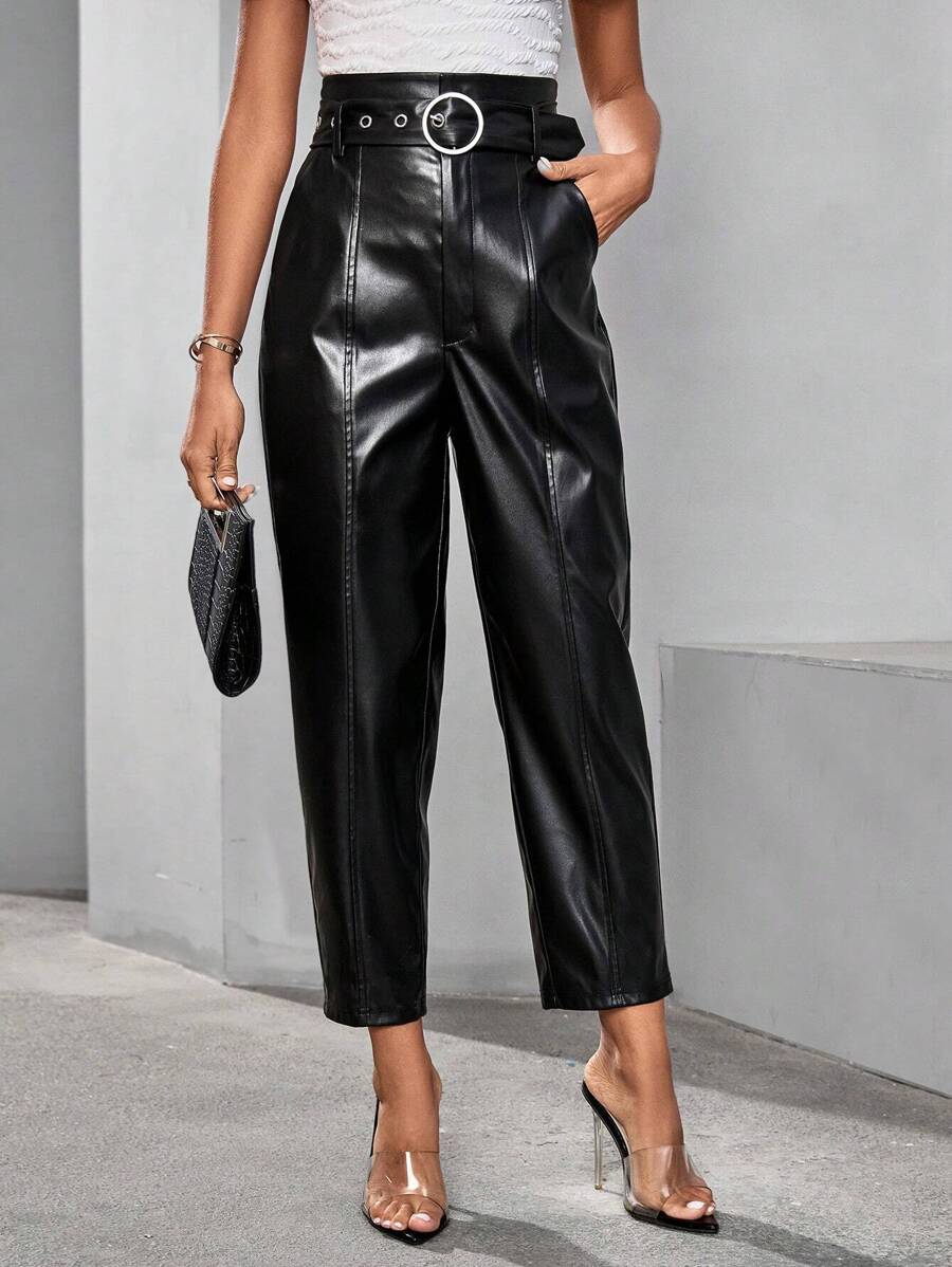 SHEIN Clasi Women'S Pu Cone Pants With Belt | SHEIN USA
