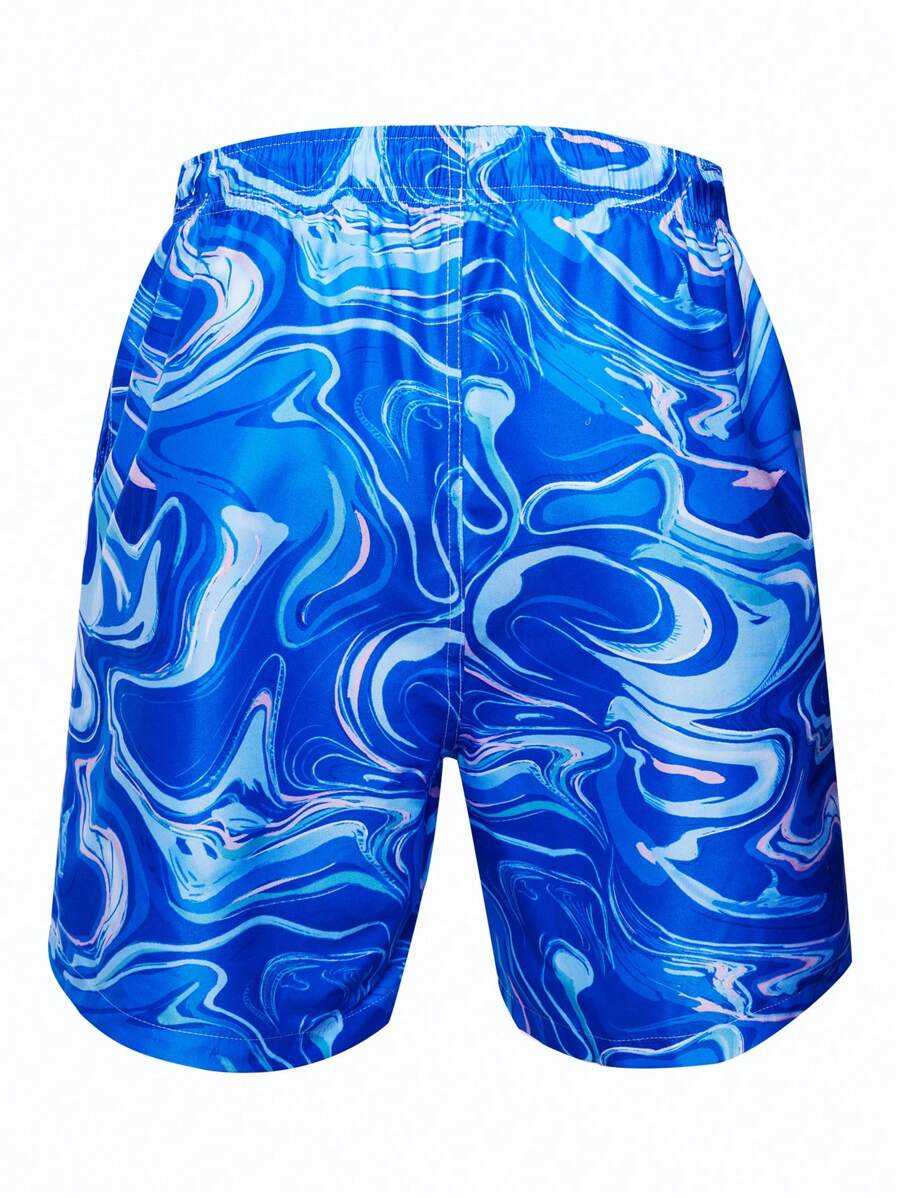 Manfinity VDAYZ 1pc Men's Marble Print Drawstring Waist Beach Shorts ...