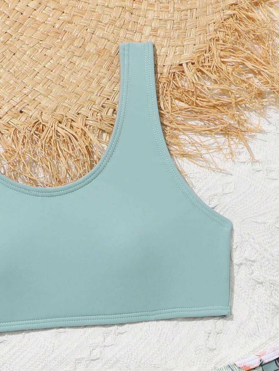 Conjunto de biquíni de 3 peças com estampa floral e planta Tween Girl ...