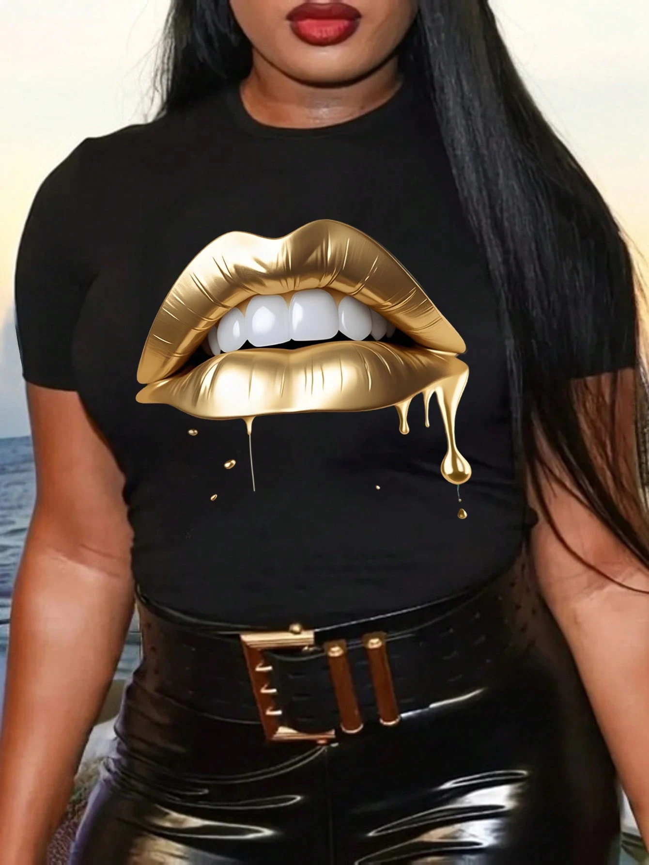 SHEIN EZwear Lips Pattern Printed Short Sleeve T-Shirt | SHEIN USA