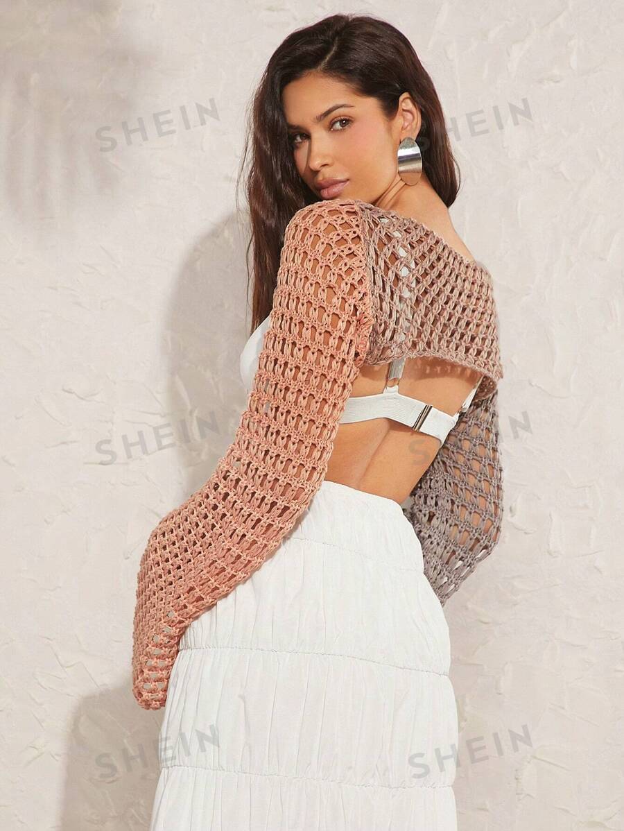 SHEIN Haute Colorblock Crochet Shrug Top | SHEIN UK