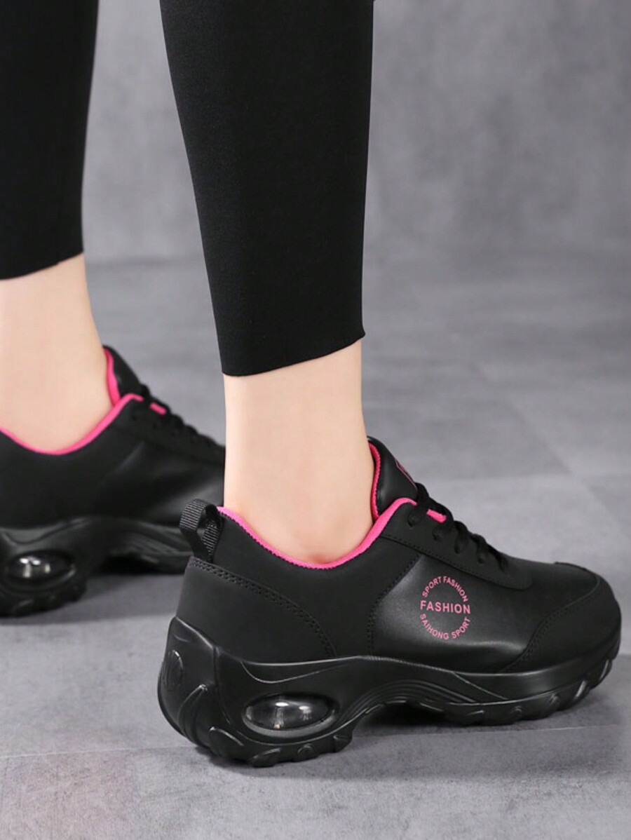 Women's Air Cushion Sole Faux Leather Waterproof Running Shoes, Non ...