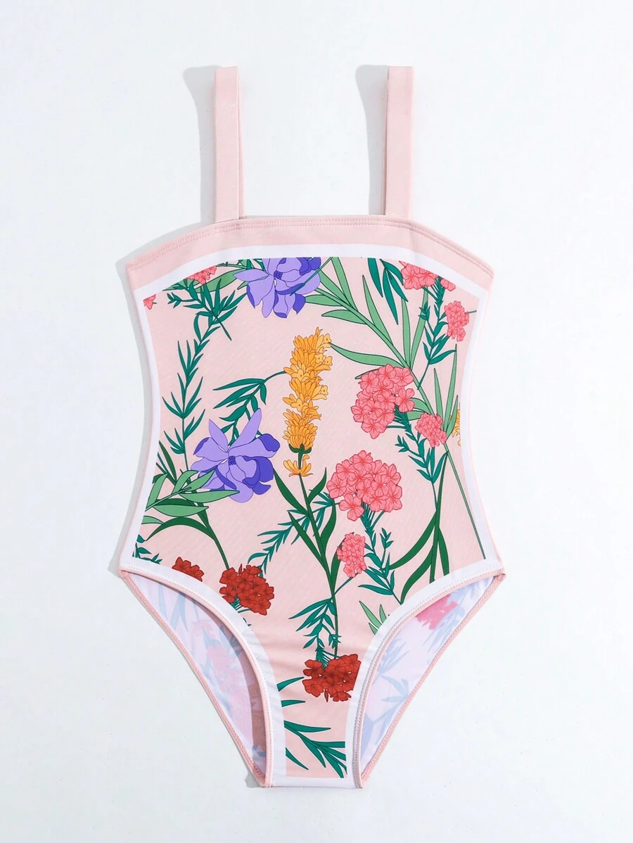 Traje De Baño De Una Pieza Para Niñas Tween Con Impresión De Plantas ...