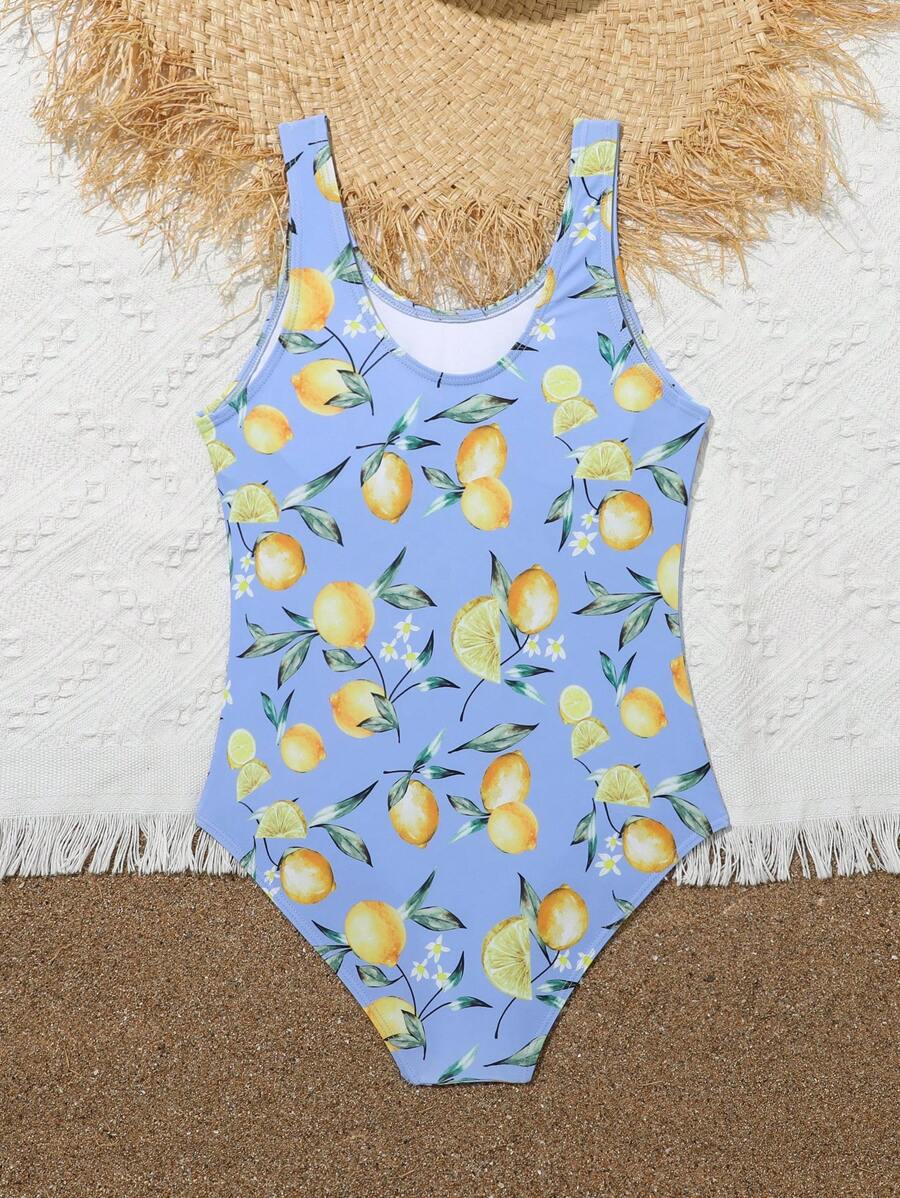 Tween Girls' One-Piece Swimsuit With Random Fruit Print Pattern | SHEIN USA