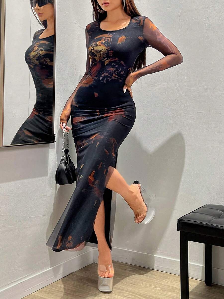 SHEIN ICON Women'S Slim Fit One-Piece Dress With Character Print And ...