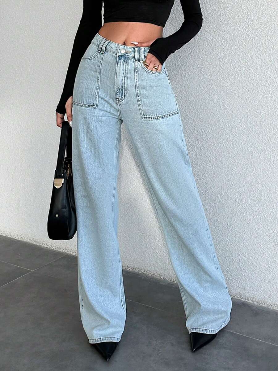Women'S Water Washed Denim Jeans With Slanted Pockets | SHEIN USA