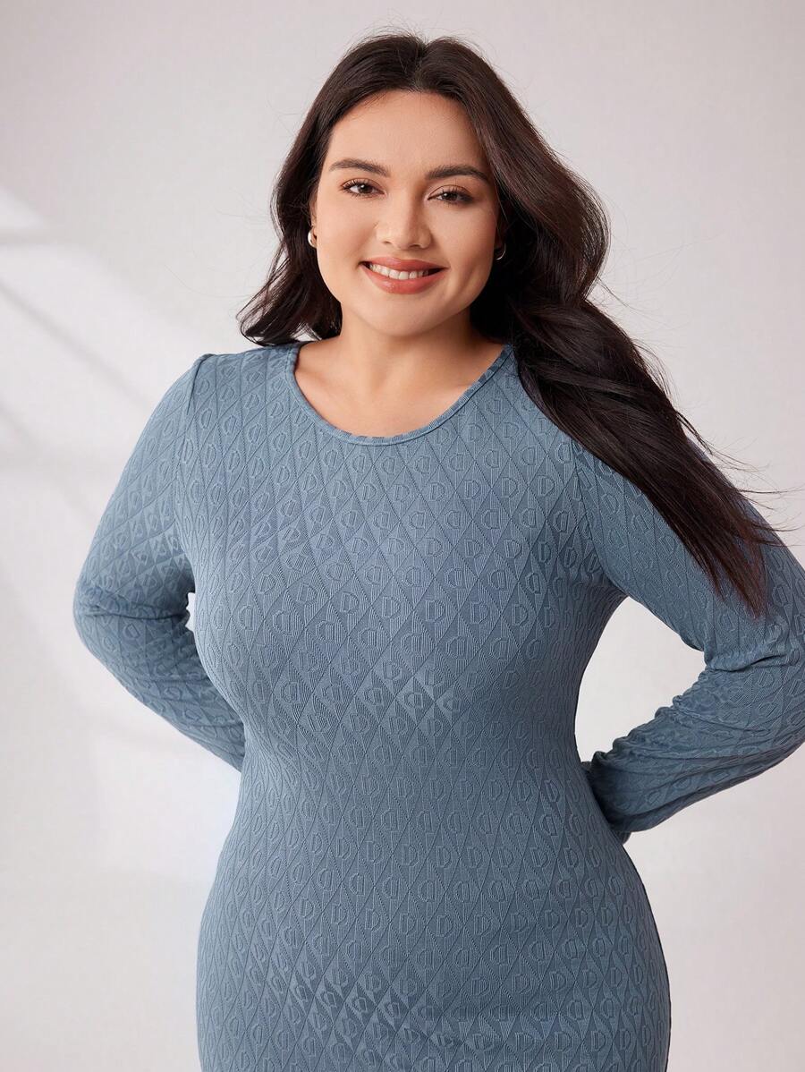 Shein Mulvari Plus Size Womens Textured Long Sleeve Dress Shein Usa