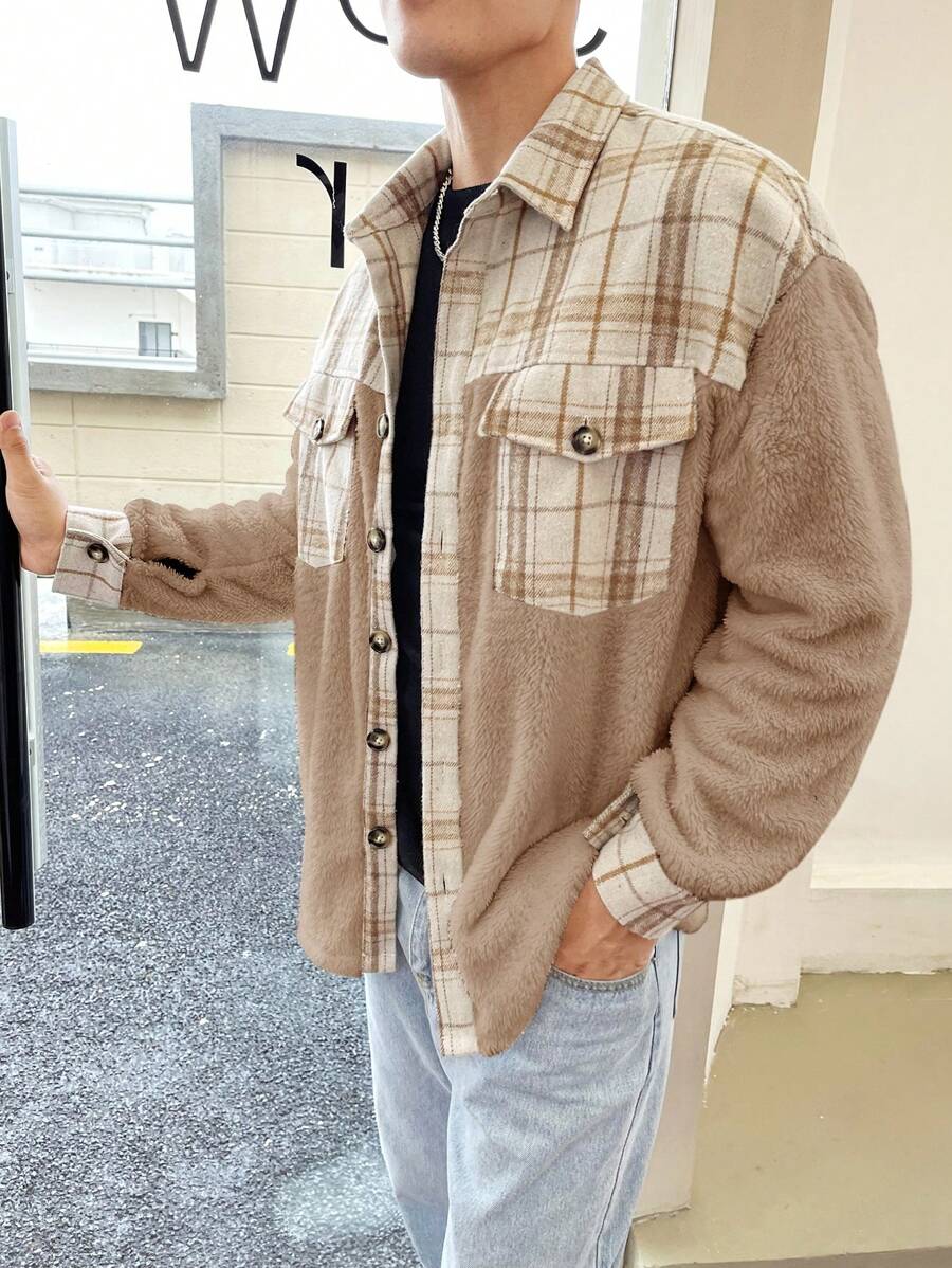 Manfinity Hypemode Loose Fit Men's Plaid Patchwork Fleece Jacket With ...