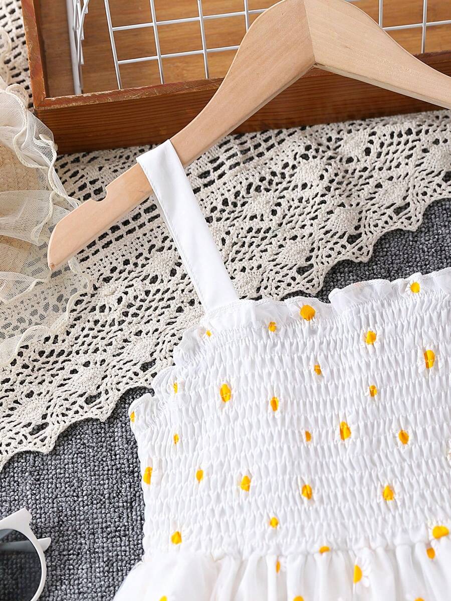 Tween Girl's Floral Embroidery Mesh Overlay Cami Dress With Ruffle ...