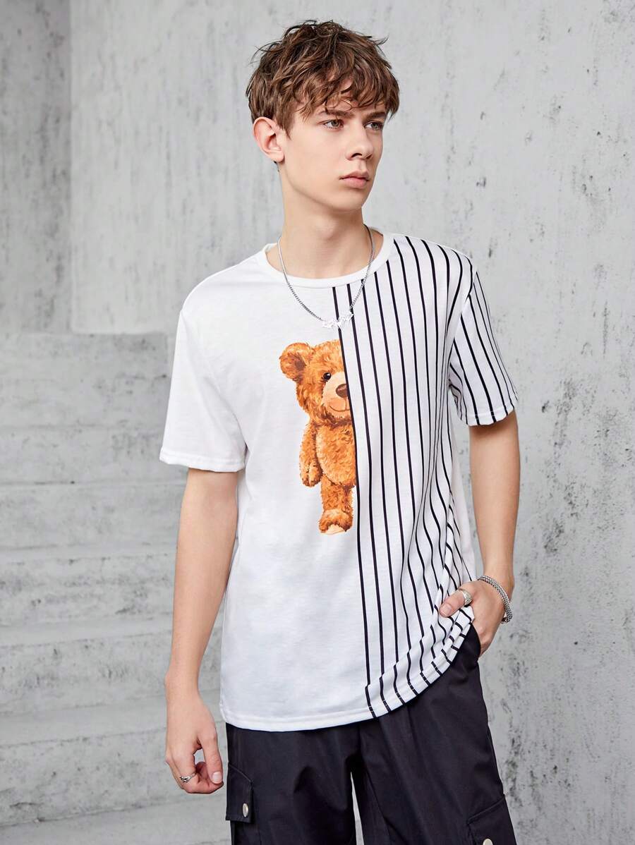 Teen Boys' Striped Patchwork Teddy T-Shirt | SHEIN EUR