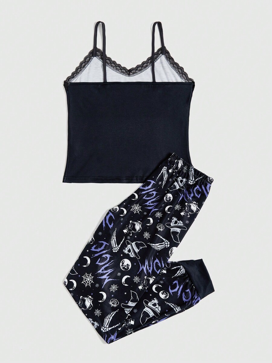 ROMWE Goth Women's Skull Moon Star Digital Print Cami Top And Pants ...