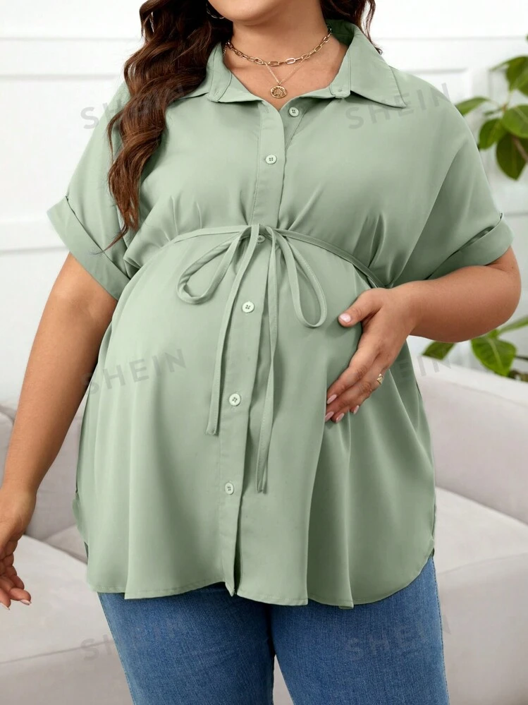SHEIN Maternity Plus Size Solid Color Batwing Sleeve Shirt SHEIN USA