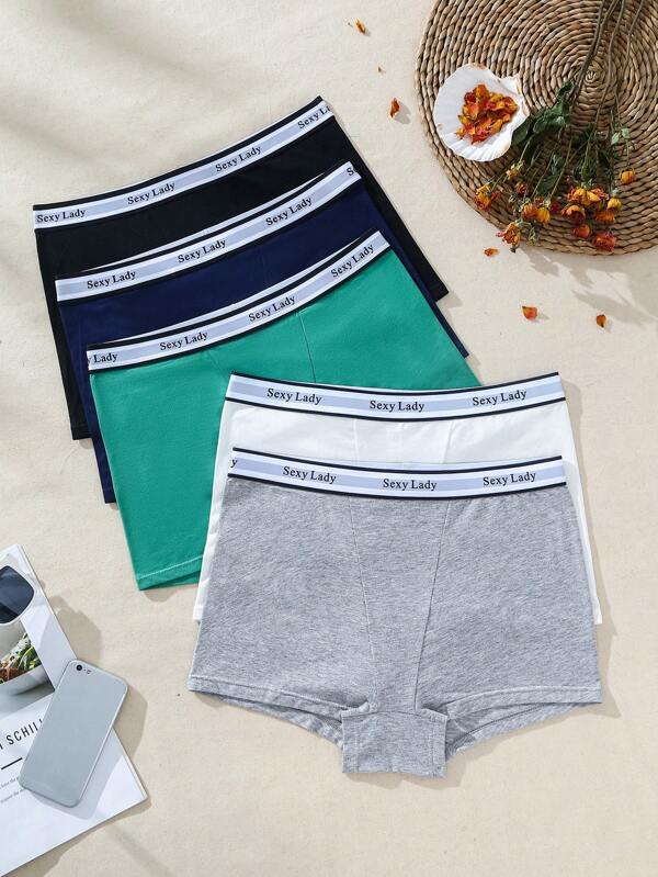 SHEIN 5 Unids/set Calzoncillos Tipo Bóxer Para Mujer Con Cinturilla Estampada Con Letras | Mode ...