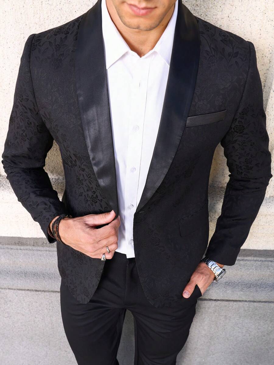 Manfinity Mode Men'S Jacquard Shawl Collar Suit Jacket | SHEIN USA