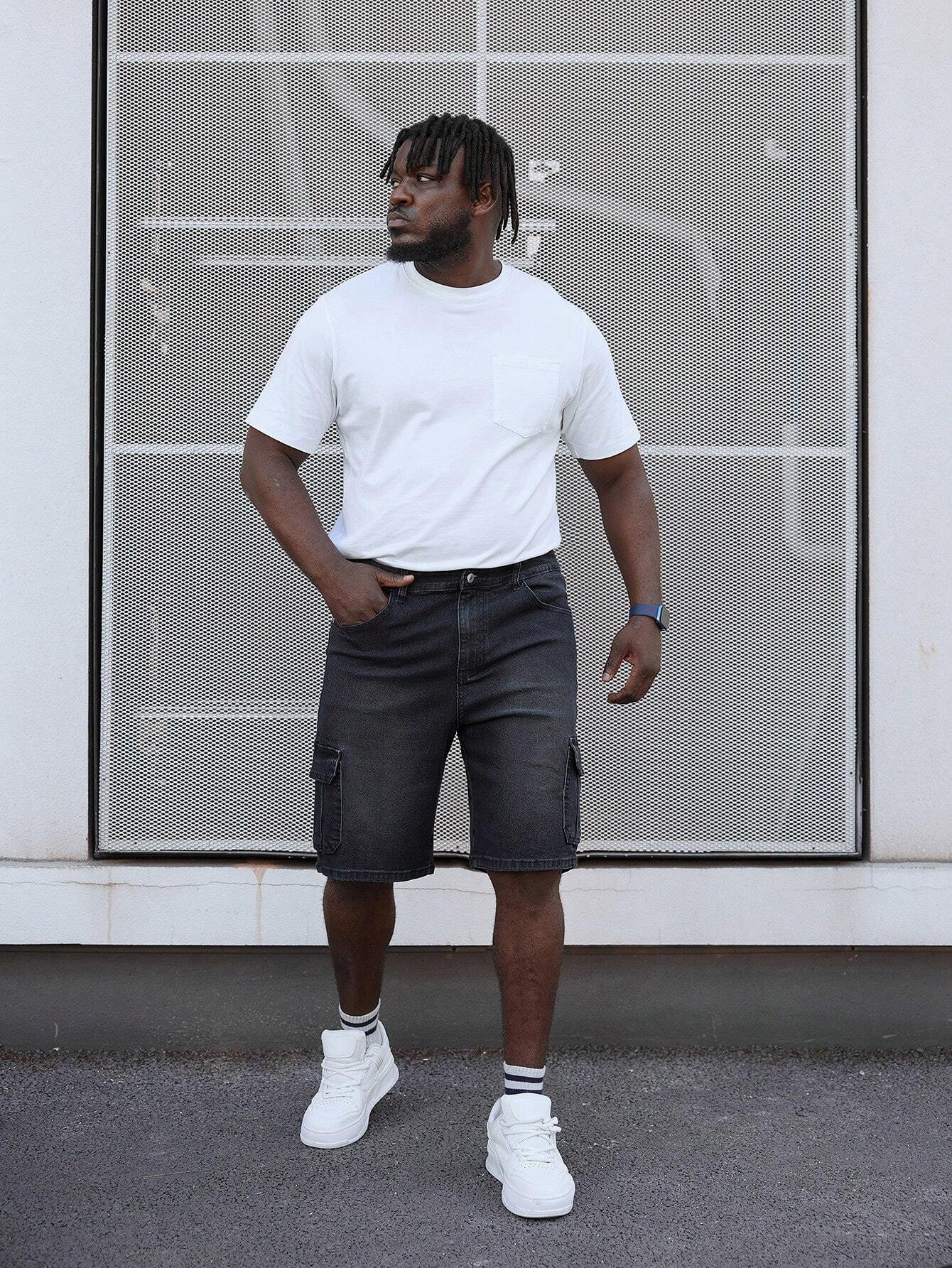 Manfinity Homme Men's Plus Size Diagonal Pocket Cargo Denim Shorts ...