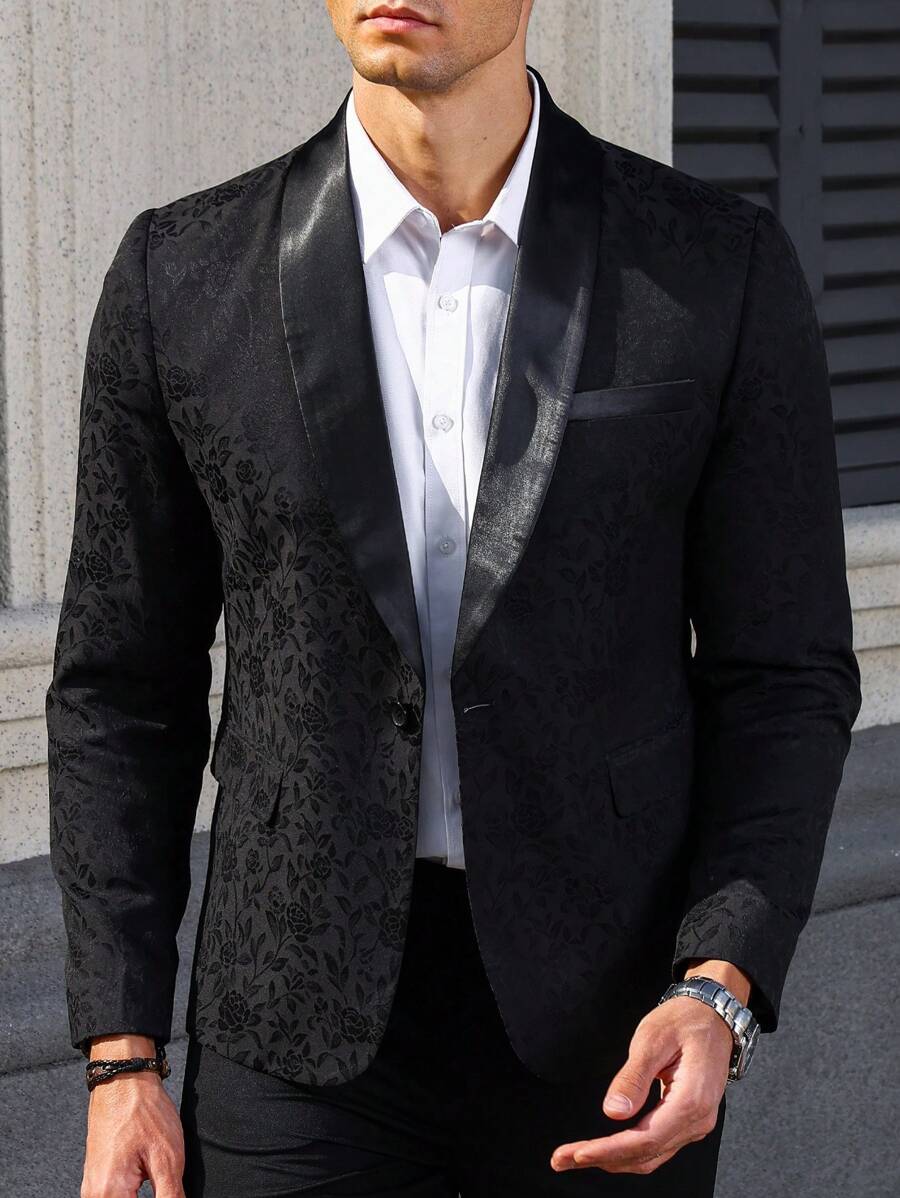 Manfinity Mode Men'S Jacquard Shawl Collar Suit Jacket | SHEIN USA