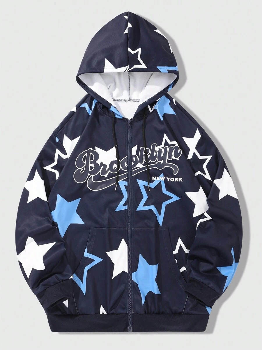 ROMWE Prep Men'S Hooded Sweatshirt With Kangaroo Pocket, Zipper Closure ...