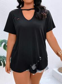 SHEIN LUNE Plus Cut Out Ripped Tee | SHEIN USA