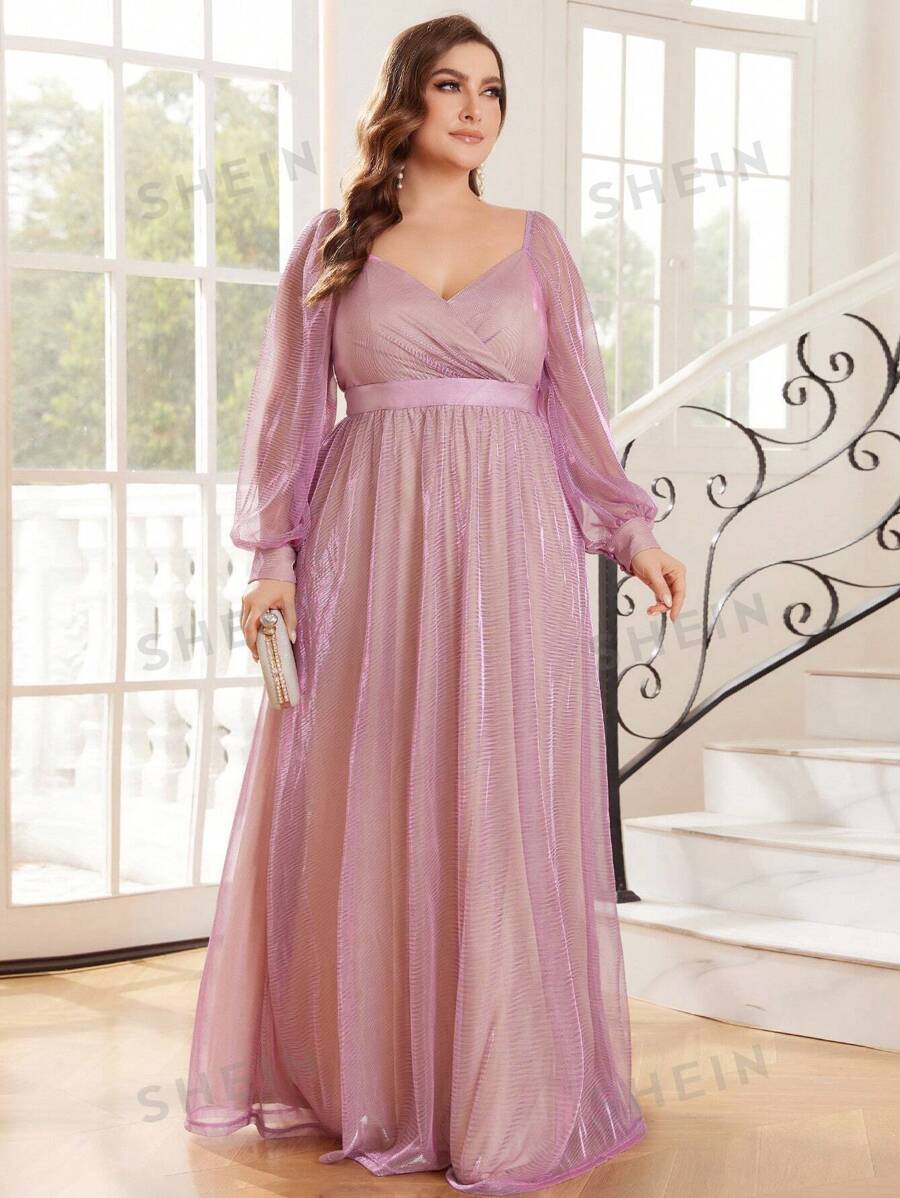 Shein Belle Plus Size Sweetheart Neckline High Sheen Bridesmaid Dress