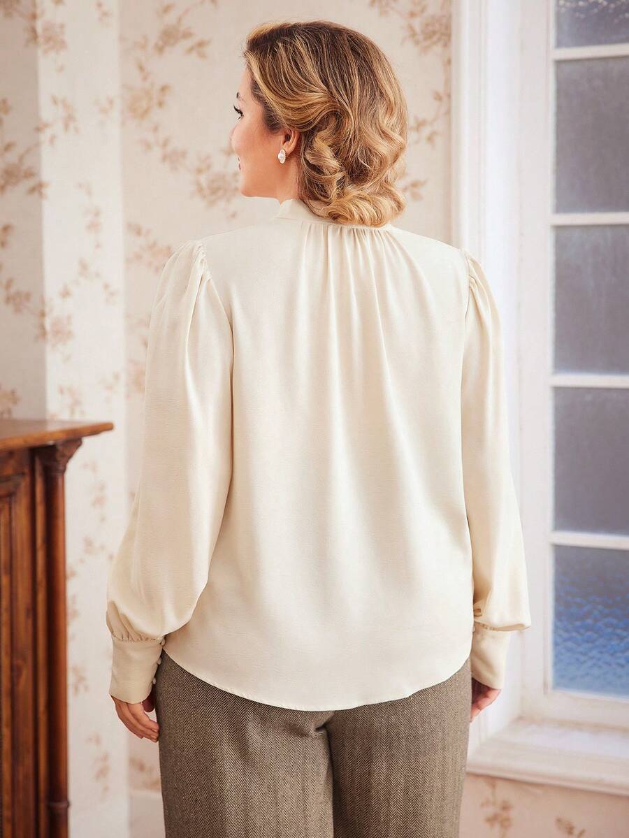 SHEIN DECDS Plus Size Knot Collar Lantern Sleeve Blouse | SHEIN USA