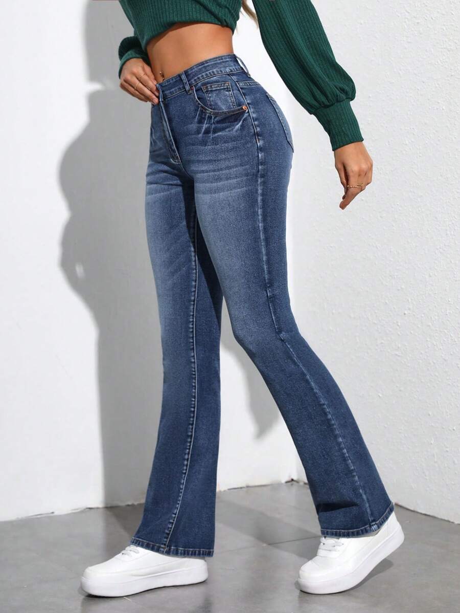 SHEIN Tall Washed Flared Denim Jeans | SHEIN USA