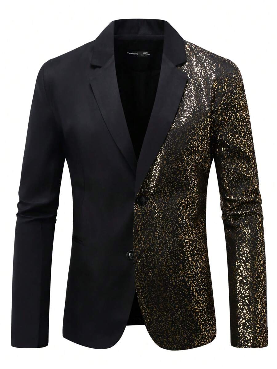 Manfinity AFTRDRK Men'S Single Breasted Suit With Gold Stamping Print ...