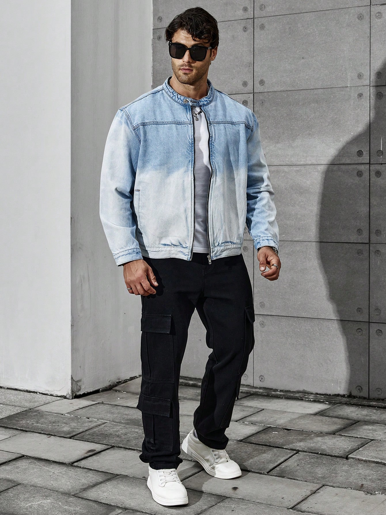 Manfinity EMRG Men'S Plus Size Gradient Denim Jacket With Front Zipper ...