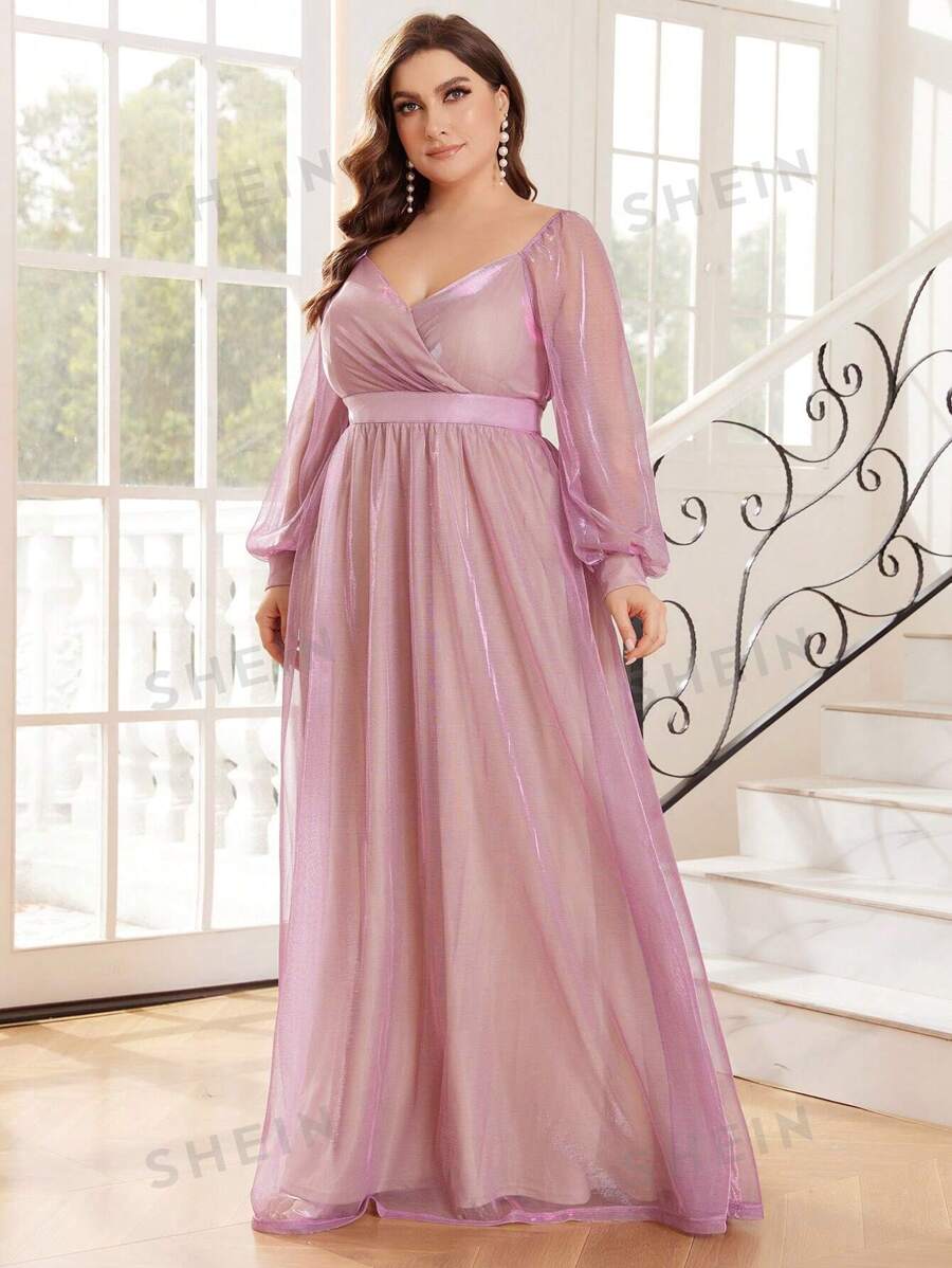 Shein Belle Plus Size Sweetheart Neckline High Sheen Bridesmaid Dress
