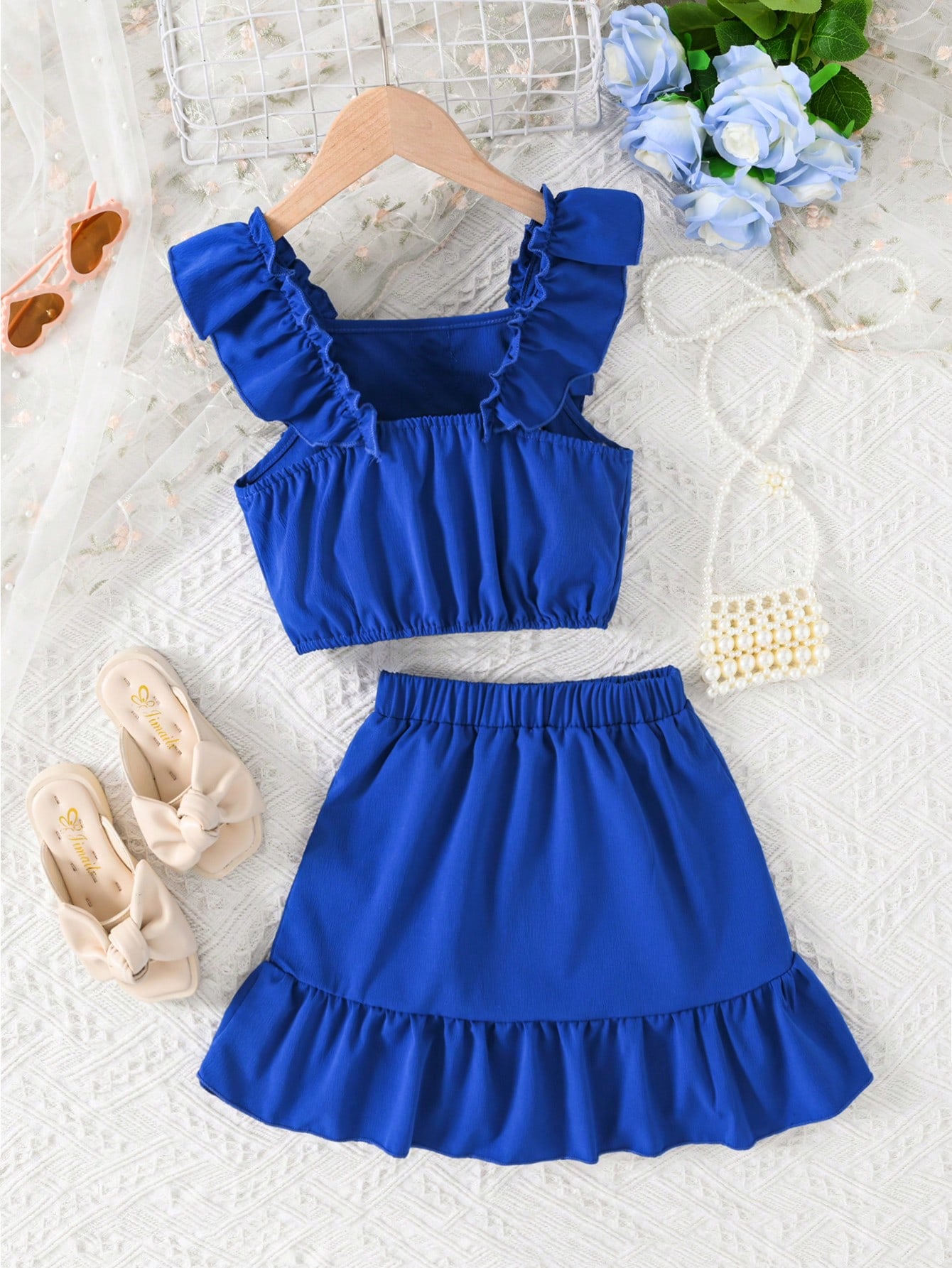 SHEIN Kids SUNSHNE Tween Girls' Flying Sleeve Top And Skirt Set | SHEIN UK