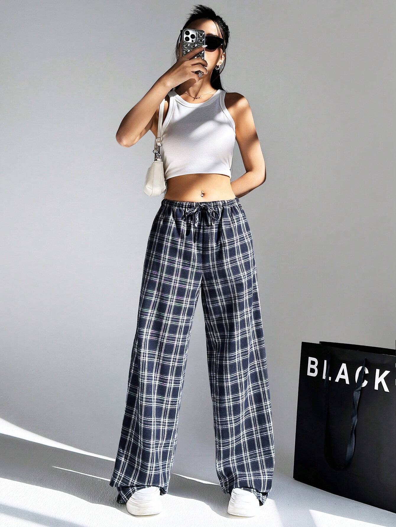 SHEIN EZwear Women'S Plaid Trousers With Pockets | SHEIN USA