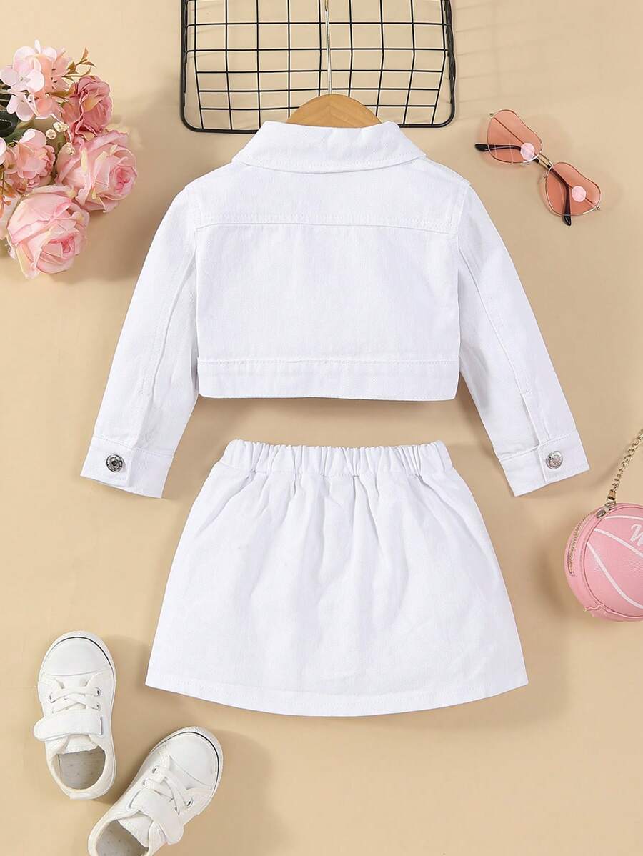 Baby Girl Flap Detail Long Sleeve Denim Jacket And Denim Skirt Sweet ...