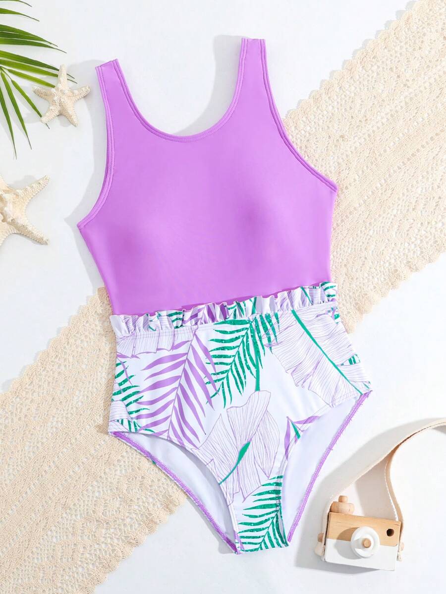 Bañador De Una Pieza Para Niña Tween Con Estampado Vegetal Y Decoración ...