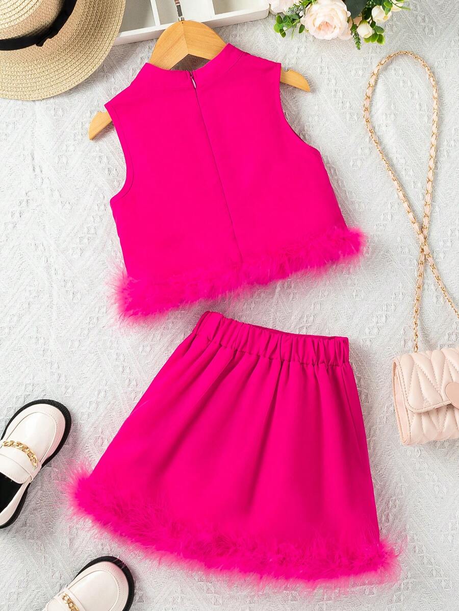 SHEIN Kids CHARMNG Young Girl'S Vest And Skirt Set With Hem Patchwork ...