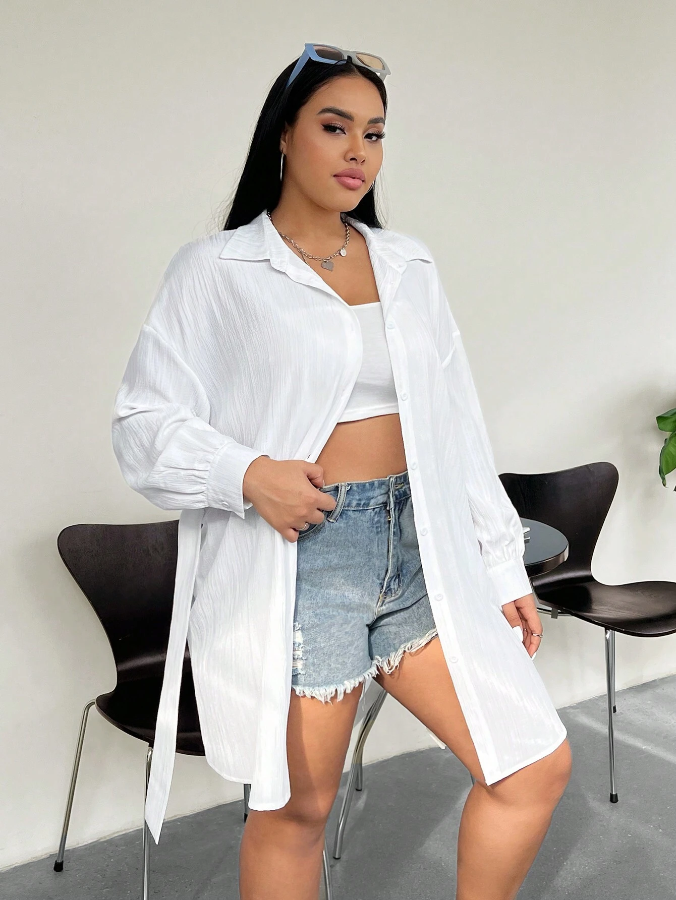 SHEIN EZwear Grote maten Met riem Shirt Met Oversized | SHEIN Nederland
